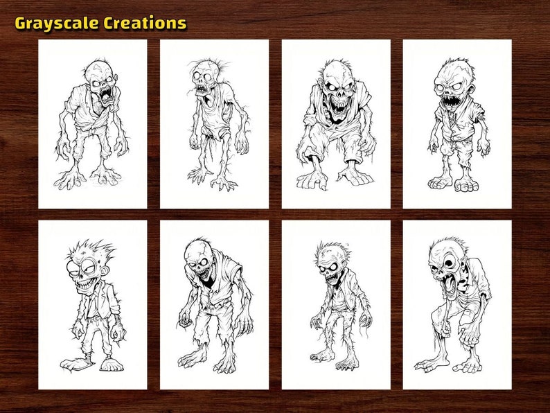 50 Zombie Coloring Page Book, Halloween Cartoon Chibi Terror Horror ...