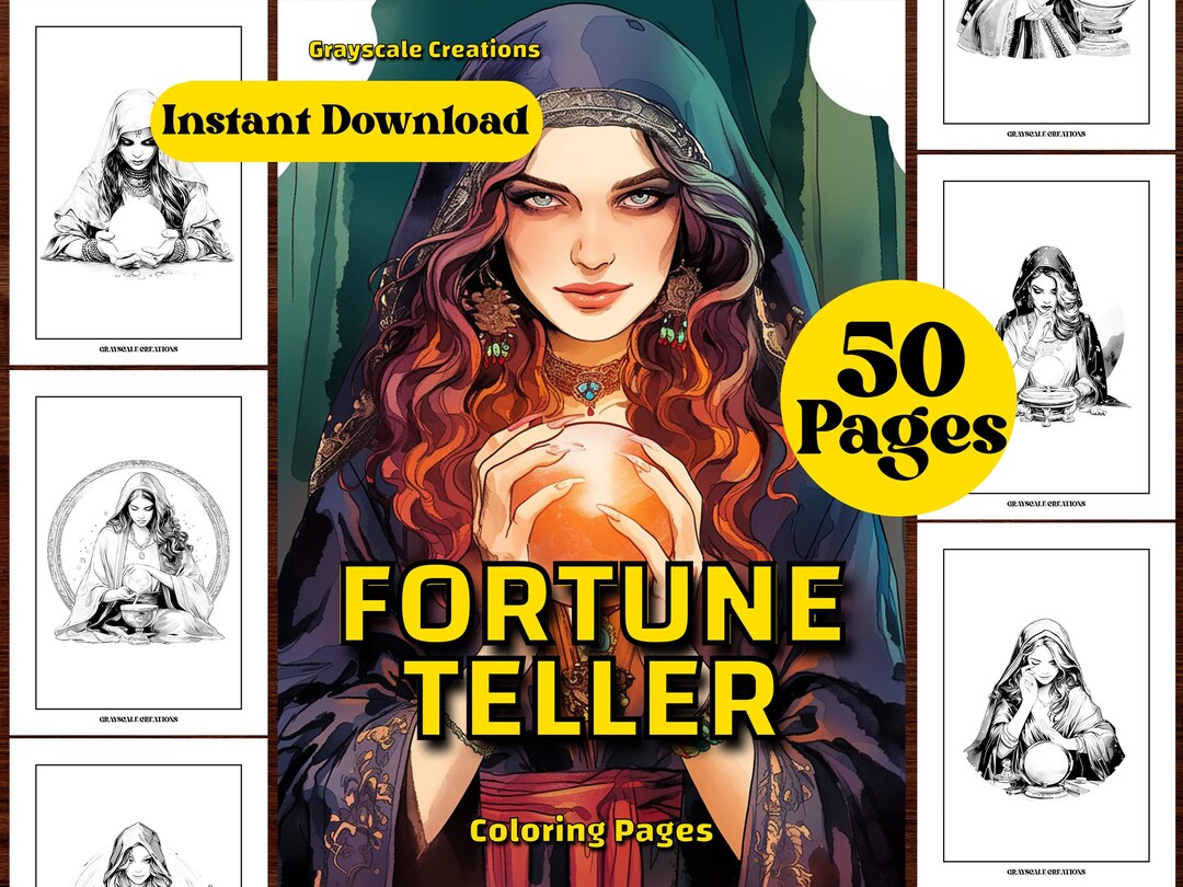 50 Fortune Teller Coloring Page Book, Halloween Cartoon Creepy ...