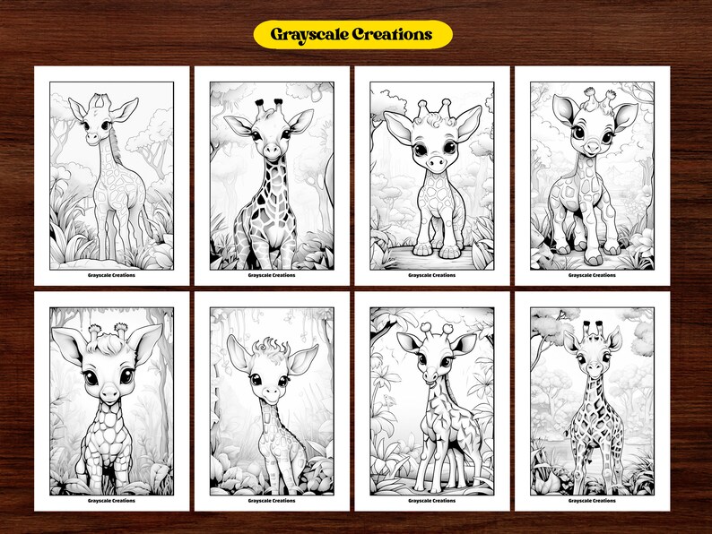 50 Cute Giraffe Coloring Page Book, Printable PDF Sheets, Instant ...