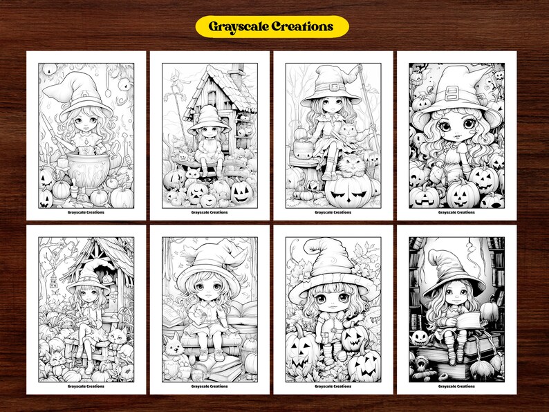 50 Cute Baby Witch Coloring Page Book, Printable PDF Sheets, Instant ...