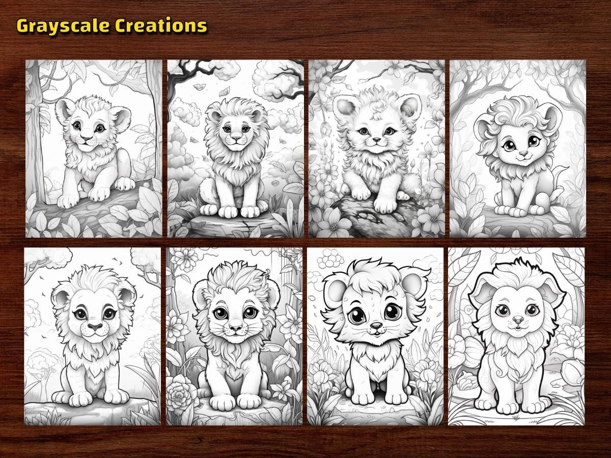 50 Cute Lion Coloring Page Book, Printable PDF Sheets, Instant Download ...