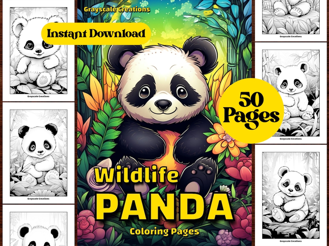 50 Cute Panda Coloring Page Book, Printable PDF Sheets, Instant ...
