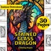 50 Stained Glass Dragon Coloring Page Book, Fantasy Creatures, Birthday ...