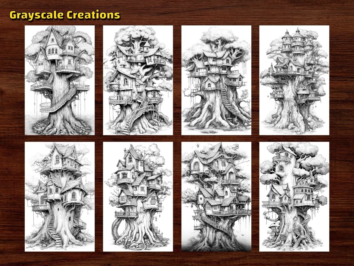 50 Enchanted Treehouse Coloring Page Book Printable PDF - Etsy