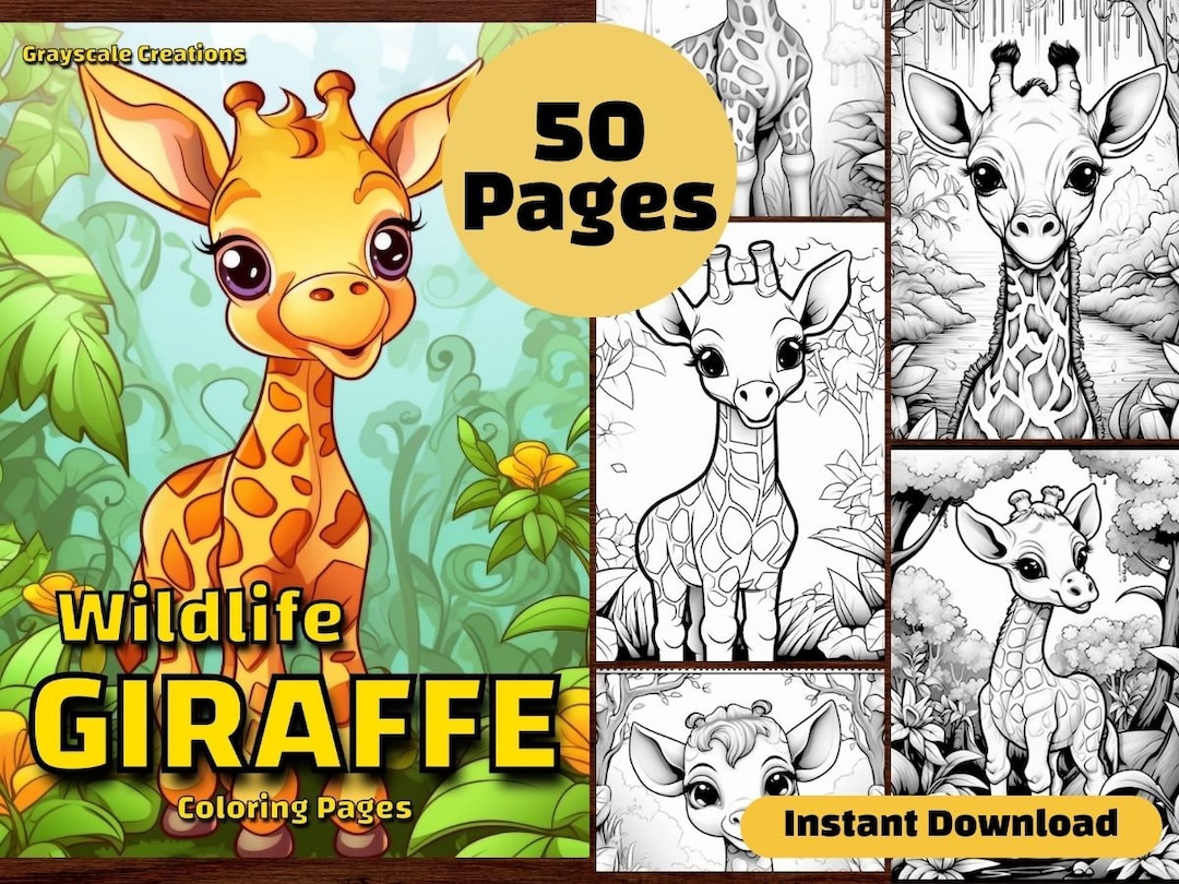 50 Cute Giraffe Coloring Page Book Printable PDF Sheets - Etsy