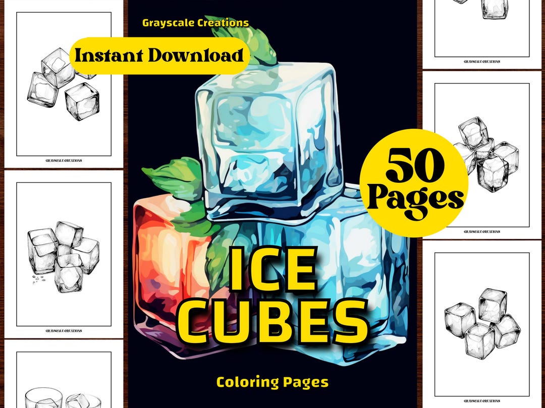 50 Ice Cubes Coloring Page Book, Food Beverage Drink Culinary ...