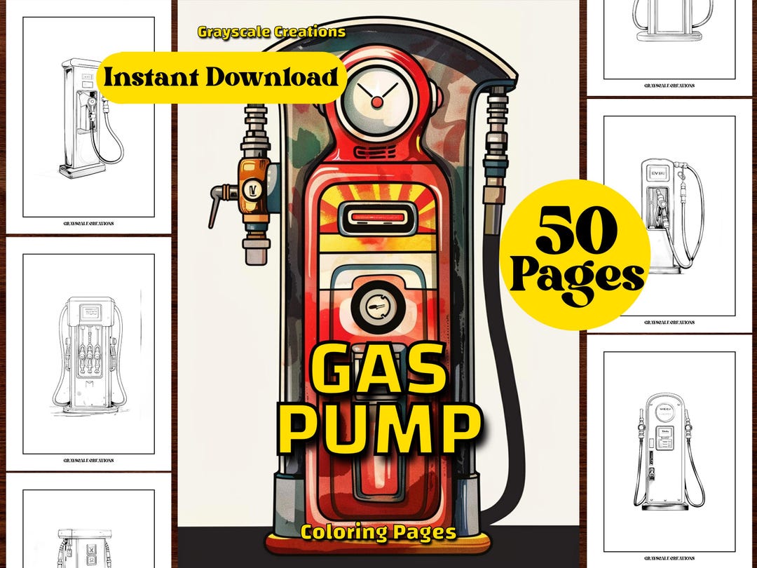 50 Gas Pump Coloring Page Book, Object Motor Nature Car Vintage ...