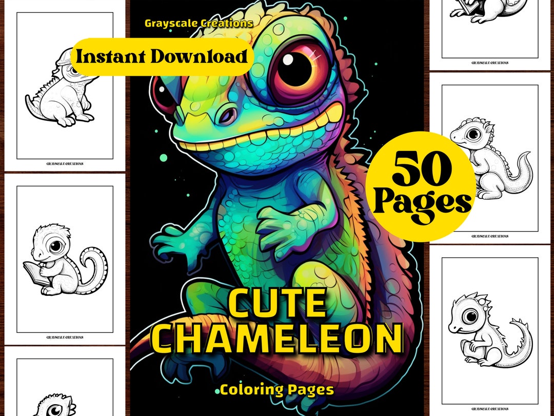 50 Cute Chameleon Animal Coloring Page Book, Woodland Wildlife ...