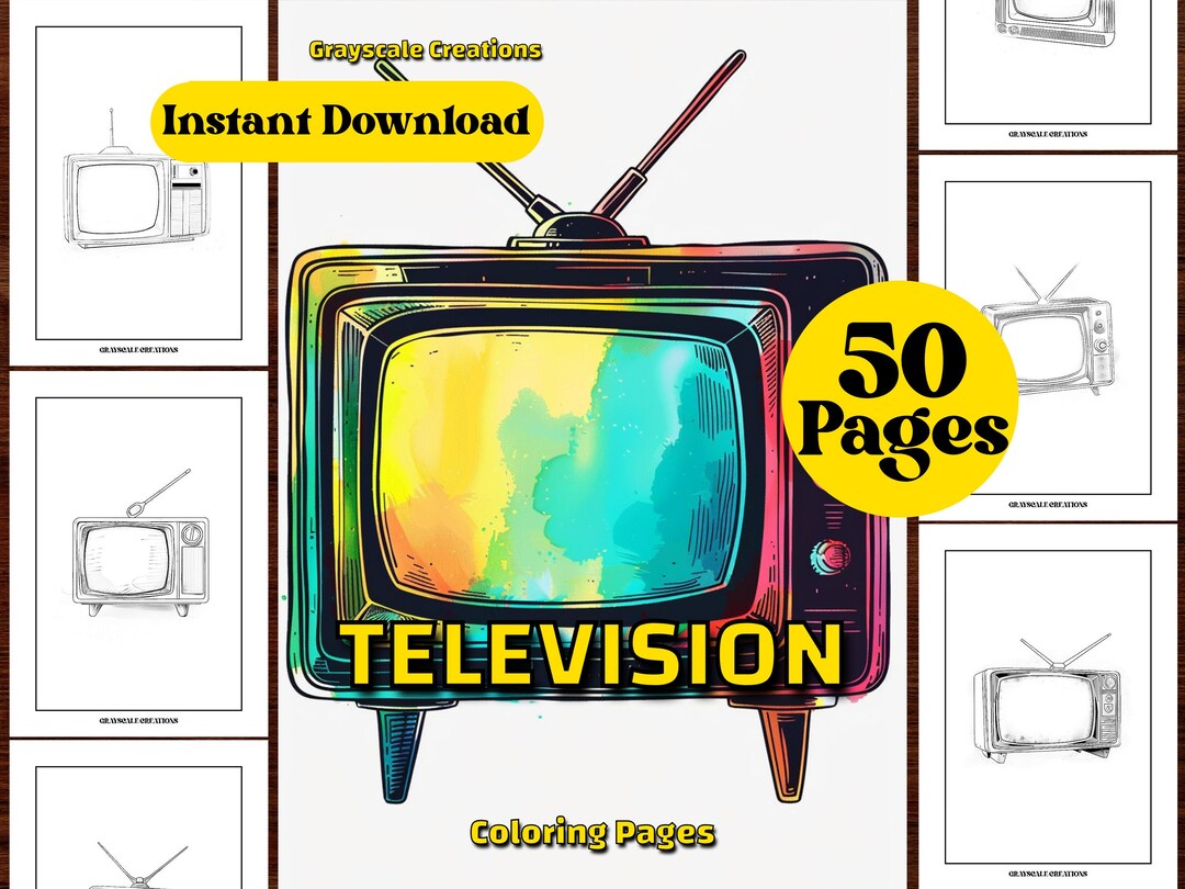 50 Television Coloring Page Book, Object Motor Nature Car Vintage ...