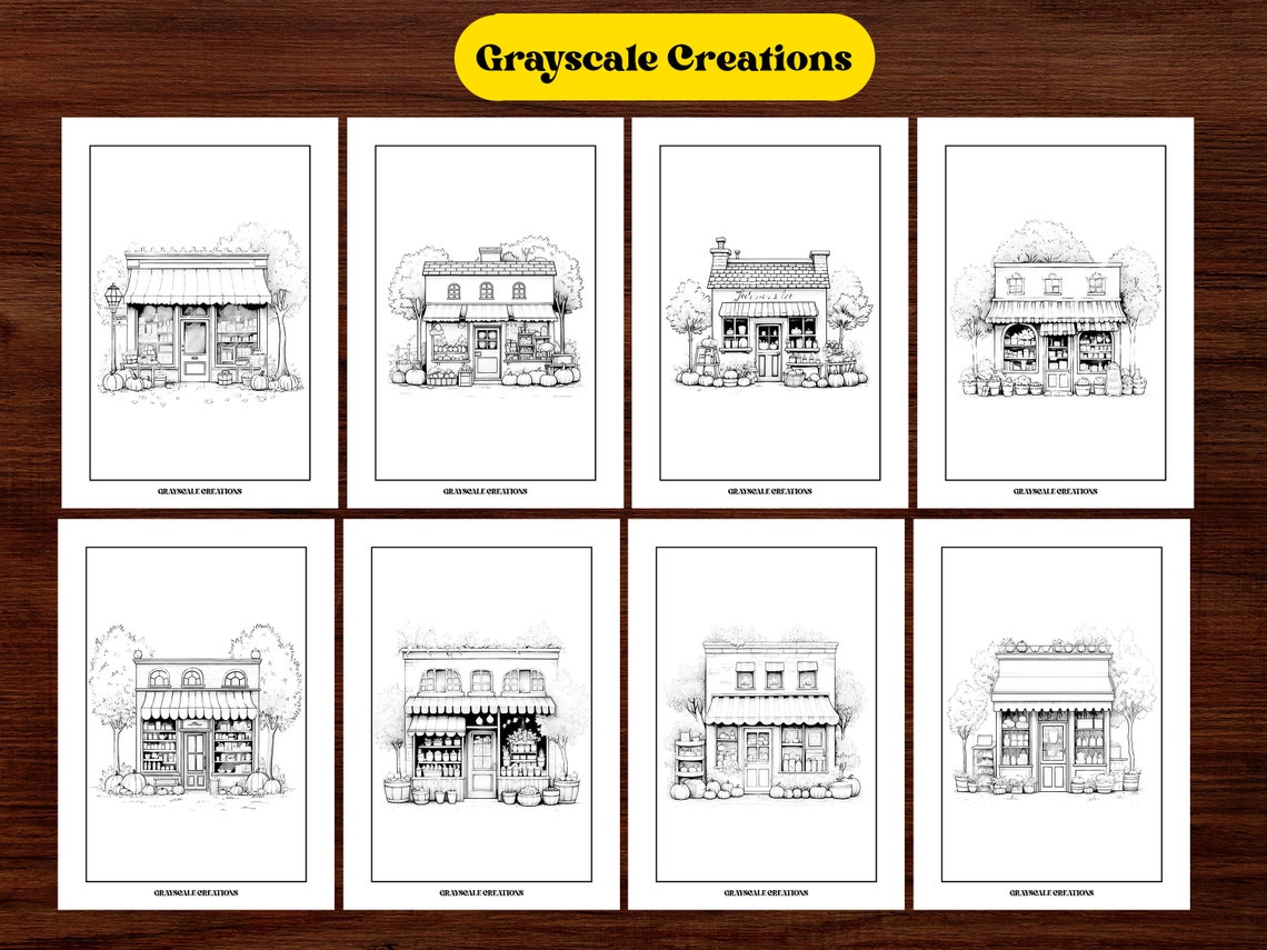 50 Storefront Fall Coloring Page Book, House Interior Design, Printable ...