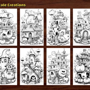 50 Pumpkin House Coloring Page Book, Printable PDF Sheets, Instant ...