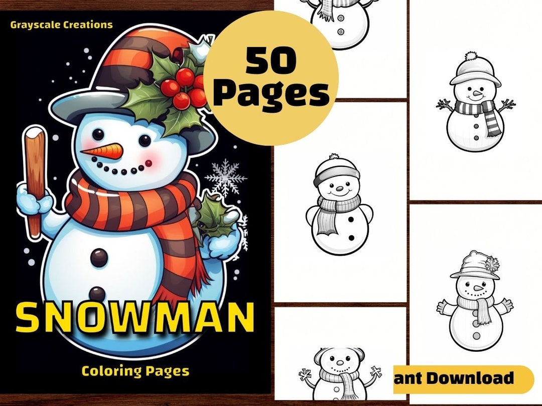 50 Snowman Chibi Coloring Page Book, Christmas Creature Winter Festive ...