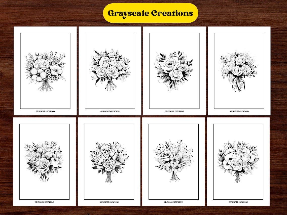 50 Wedding Bouquet Coloring Page Book, Nature Botanical Flower Floral ...