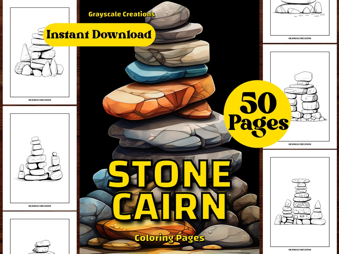 50 Stone Cairn Coloring Page Book, Nature Botanical Flower Floral ...
