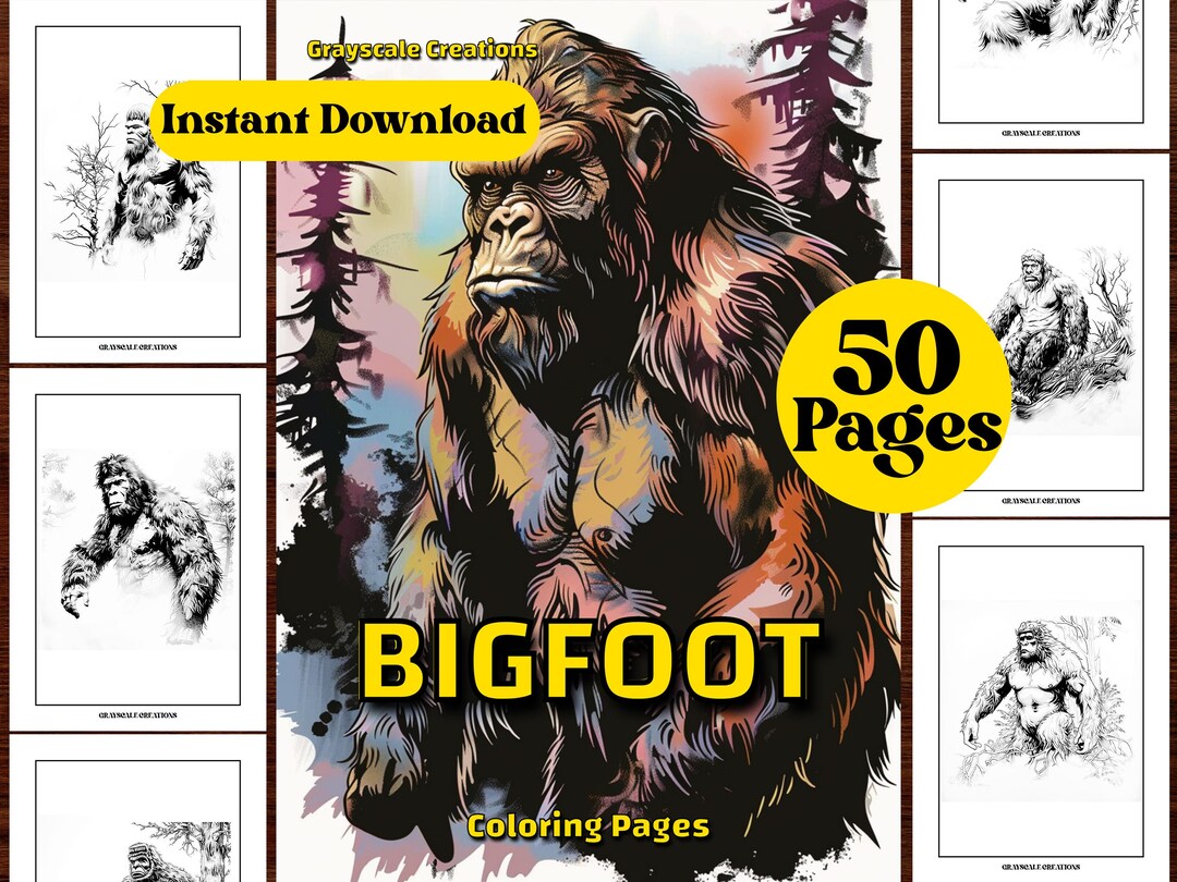 50 Bigfoot Coloring Page Book, Halloween Cartoon Creepy, Printable PDF ...