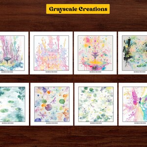 50 Fairy Garden Reverse Coloring Page Book, Fantasy Watercolor Abstract ...