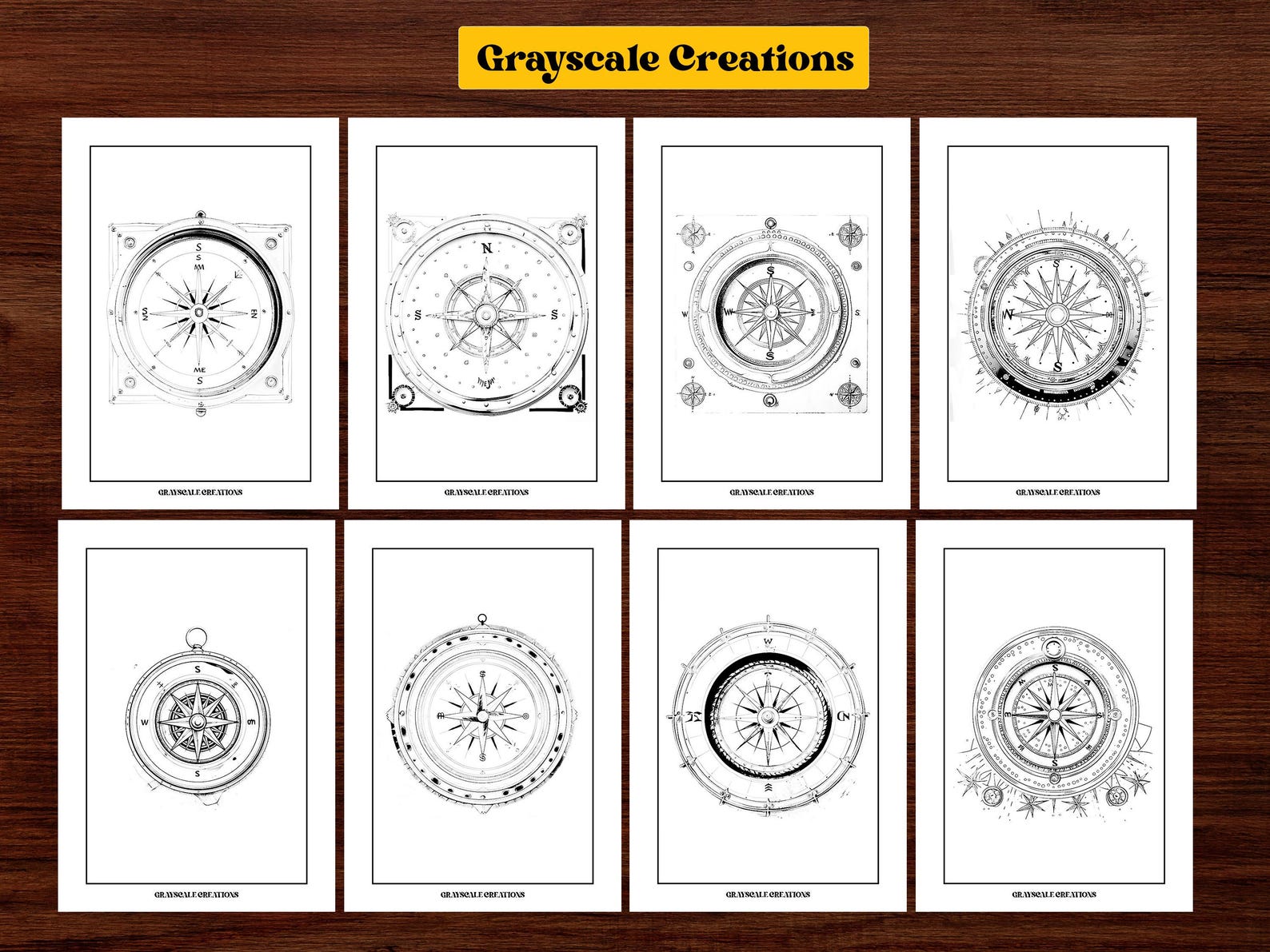 50 Compass Coloring Page Book, Object Motor Nature Car Vintage ...