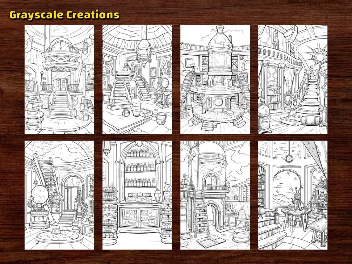50 Wizard’s Observatory Coloring Page Book, Printable PDF Sheets ...