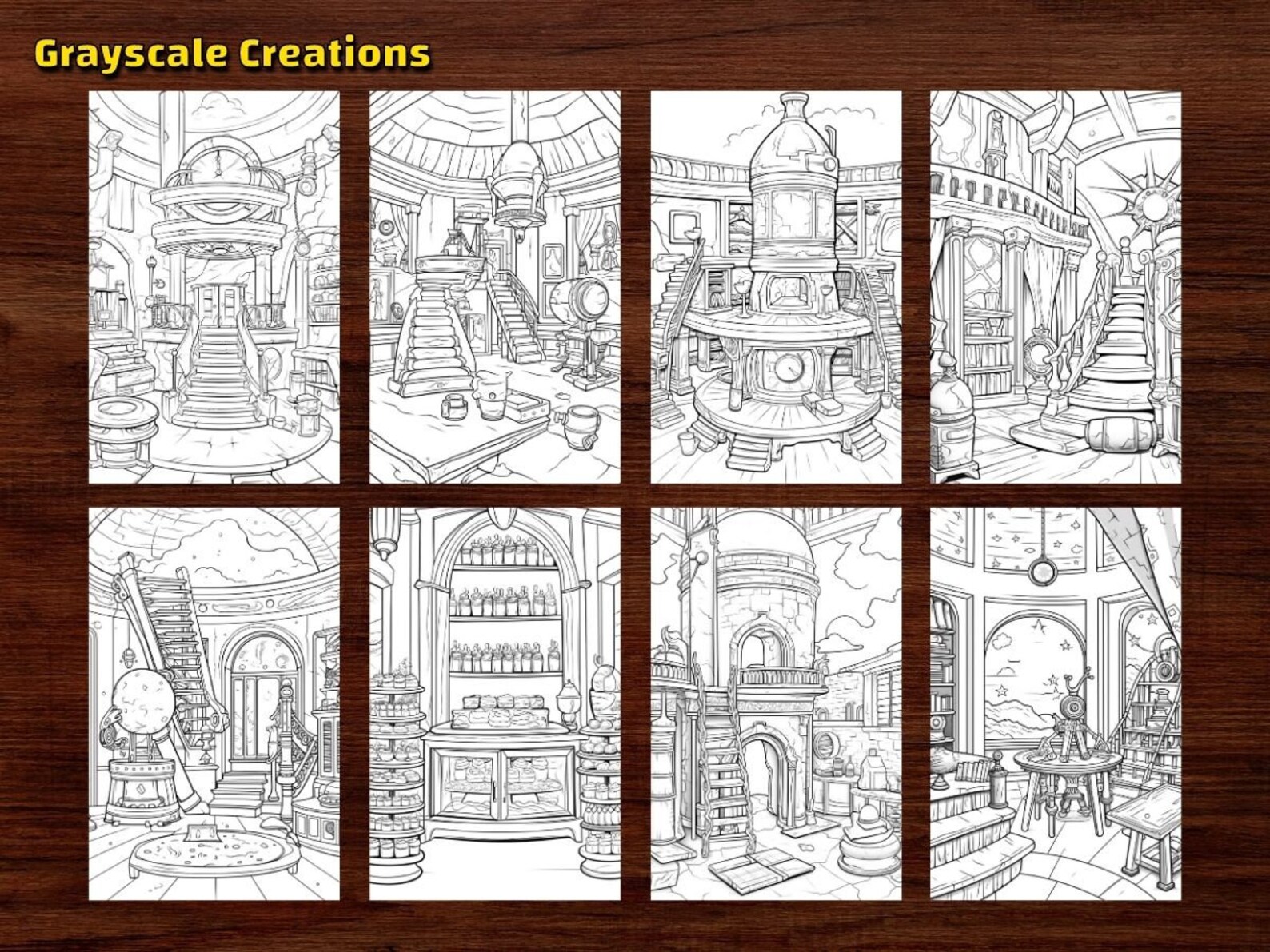 50 Wizard’s Observatory Coloring Page Book, Printable PDF Sheets ...