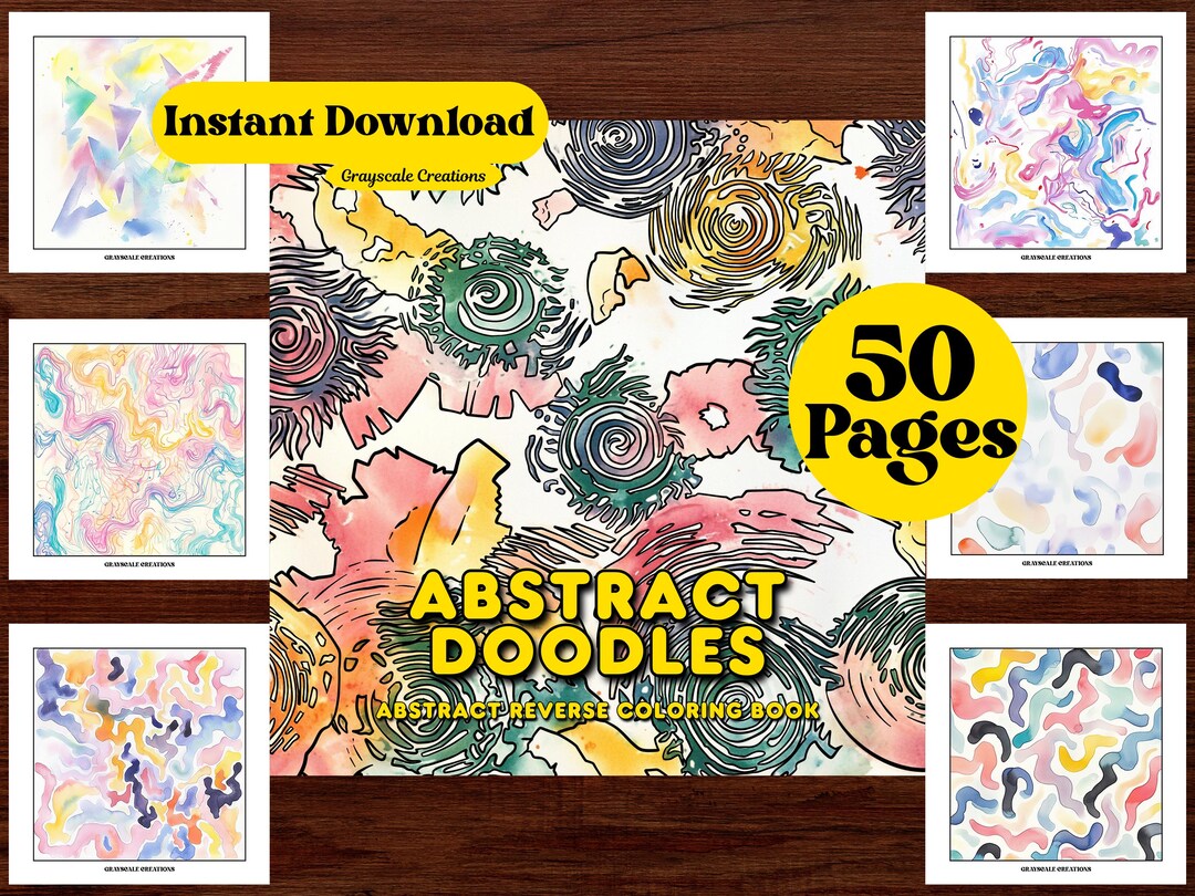50 Abstract Doodles Reverse Coloring Page Book, Watercolor Abstract ...