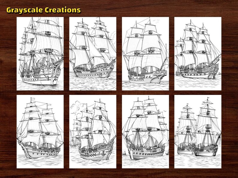 50 Sailing Ship Coloring Page Book, Printable PDF Sheets, Instant ...