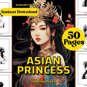 50 Asian Princess Coloring Page Book, Fantasy Enchanted Creatures ...