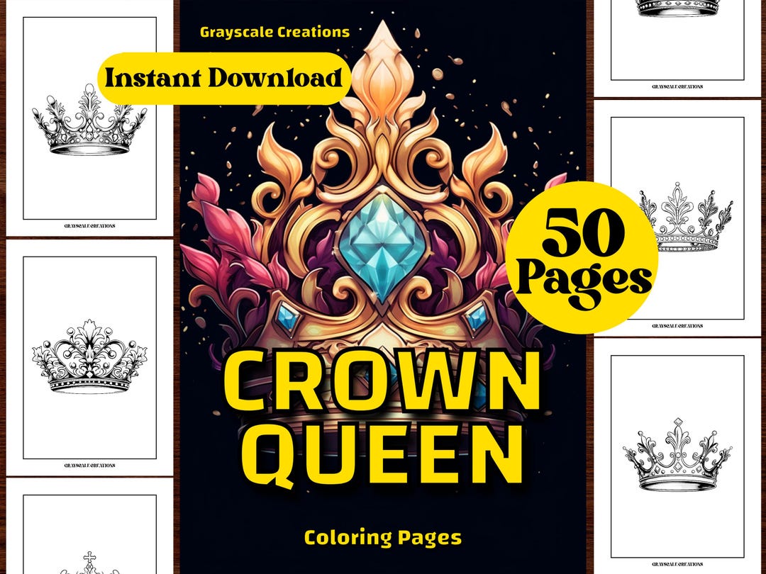 50 Queen Crown Coloring Page Book, Nature Fashion Clothing Accessories ...