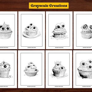 50 Cupcake Eyeballs Coloring Page Book, Halloween Cartoon Creepy ...