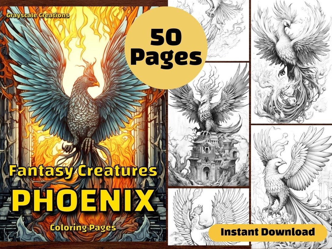 50 Phoenix Coloring Page Book, Printable PDF Sheets, Instant Download ...