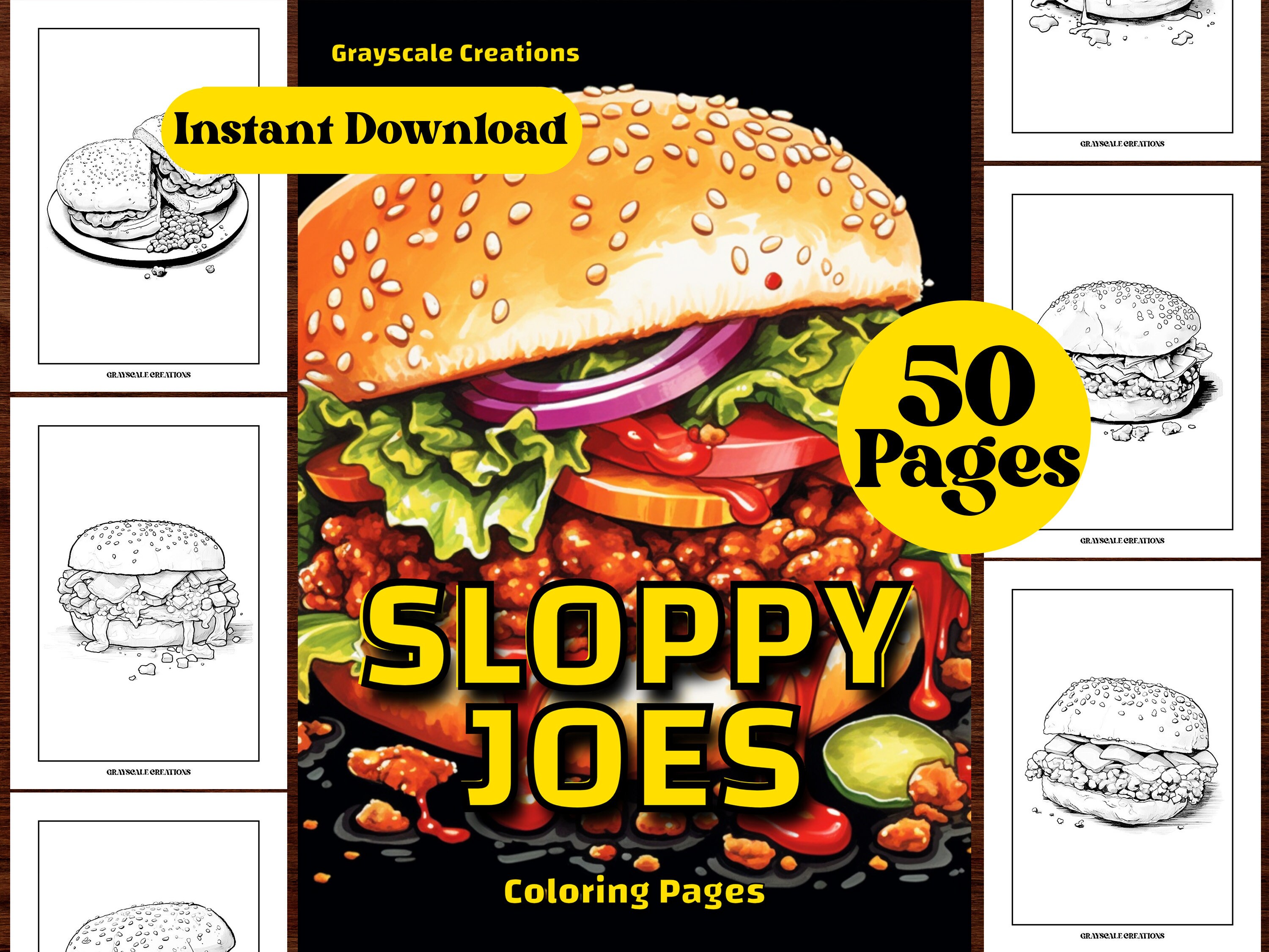 50 Sloppy Joes Coloring Page Book, Food Beverage Drinks Culinary ...