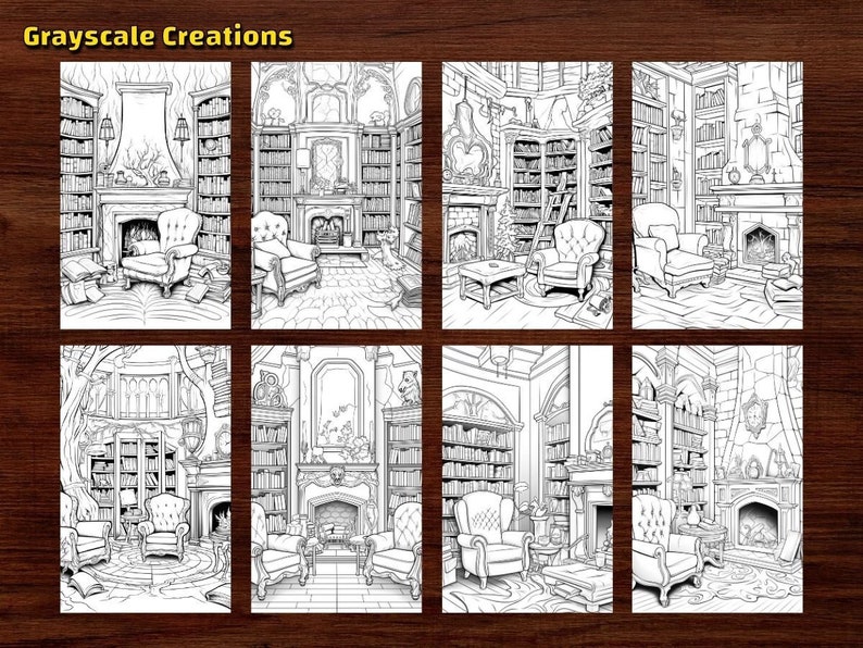50 Cozy Library Coloring Page Book, Printable PDF Sheets, Instant ...