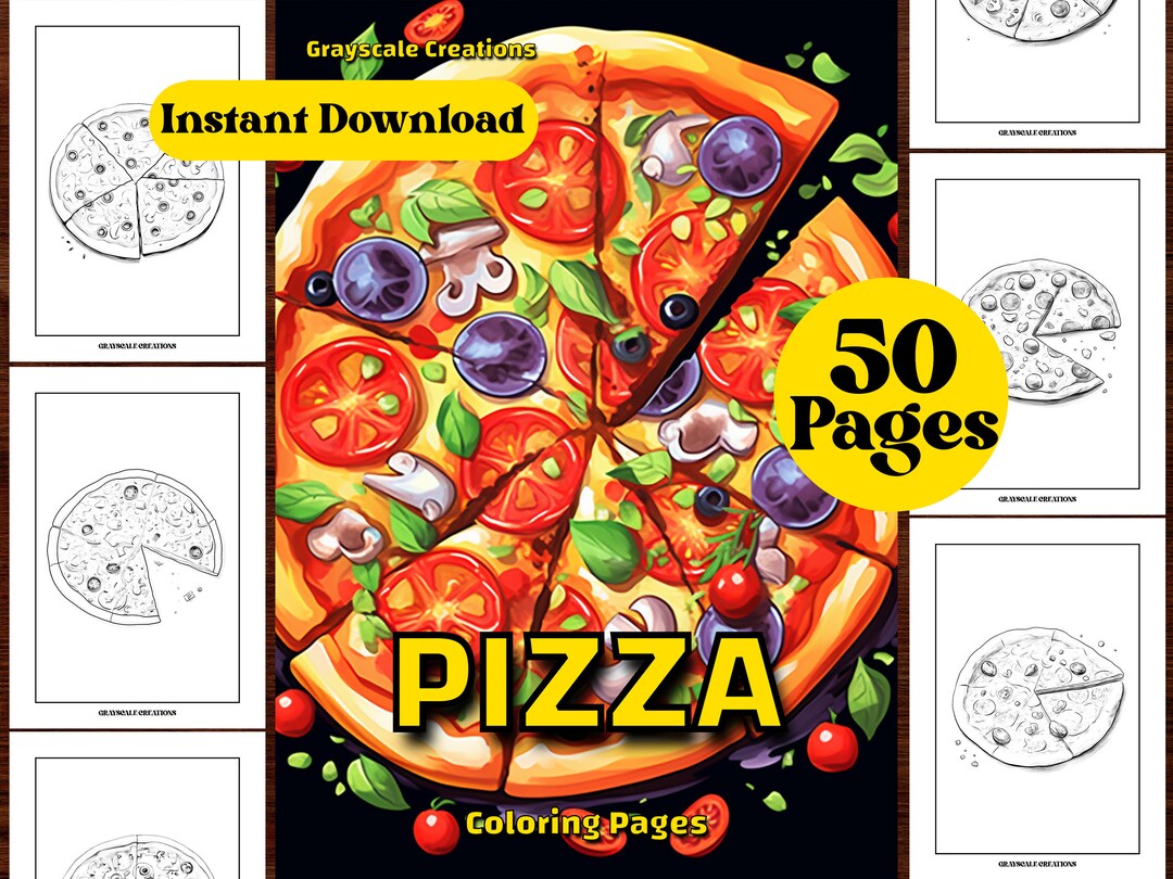 50 Pizza Coloring Page Book, Food Beverage Drinks Culinary, Printable ...
