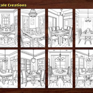 50 Dinning Room Coloring Page Book, Printable PDF Sheets, Instant ...