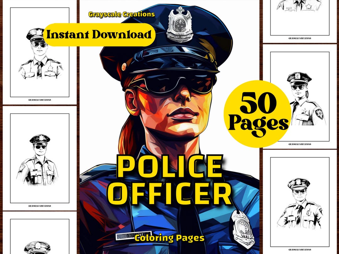 50 Police Officer Coloring Page Book, People Human Profession Coloring ...