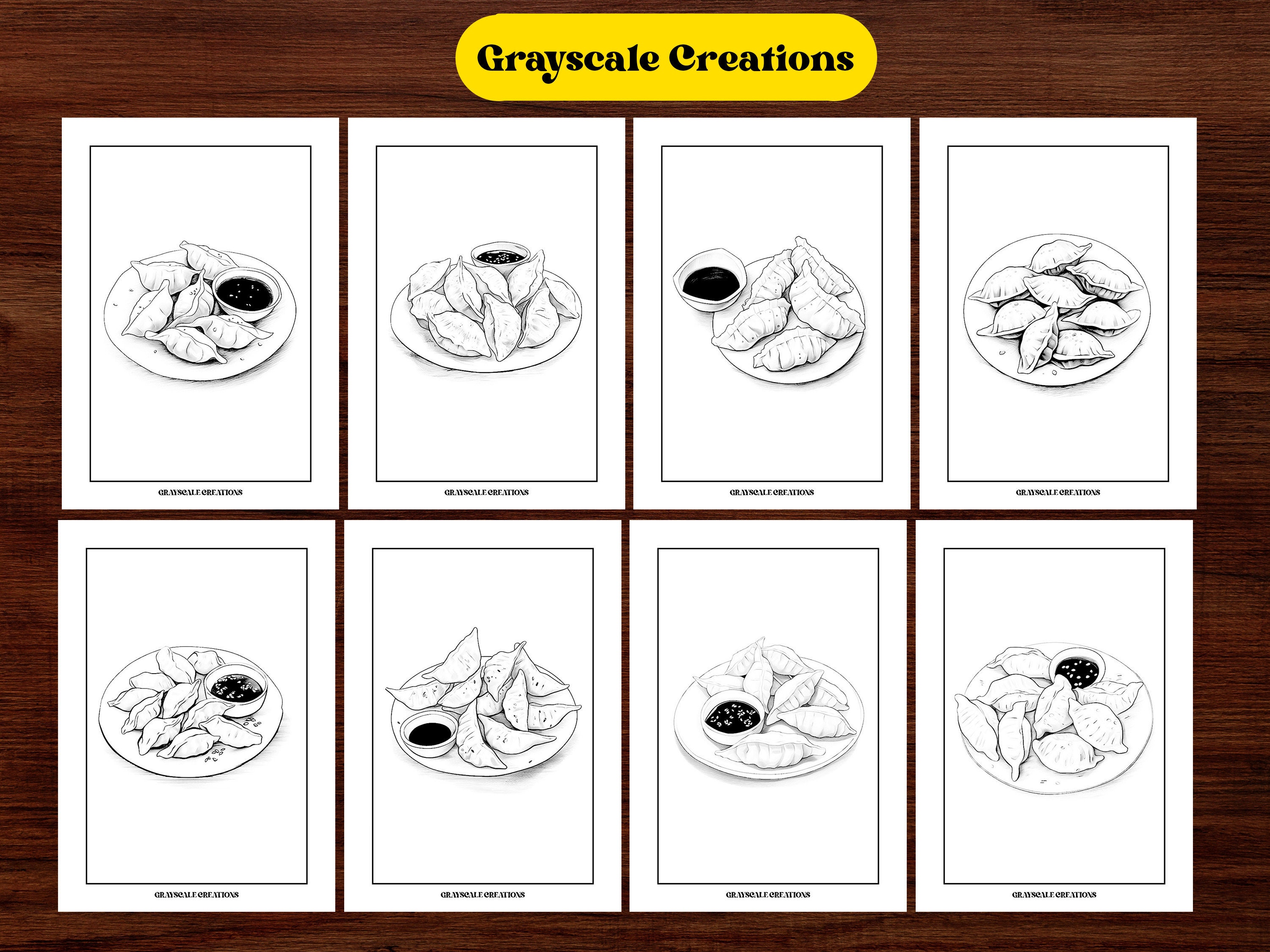 50 Dumplings Coloring Page Book, Food Beverage Drinks Culinary ...