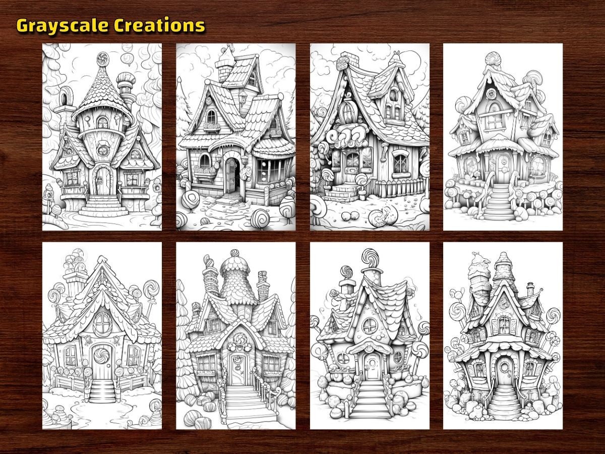 50 Gingerbread House Coloring Page Book, Printable PDF Sheets, Instant ...