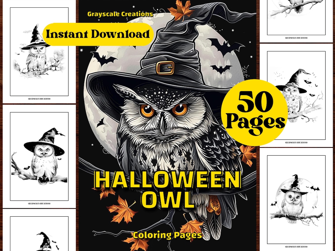 50 Halloween Owl Coloring Page Book, Halloween Cartoon Creepy ...