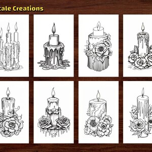 50 Candle Coloring Page Book, Halloween Candlelight Cemetery, Printable ...