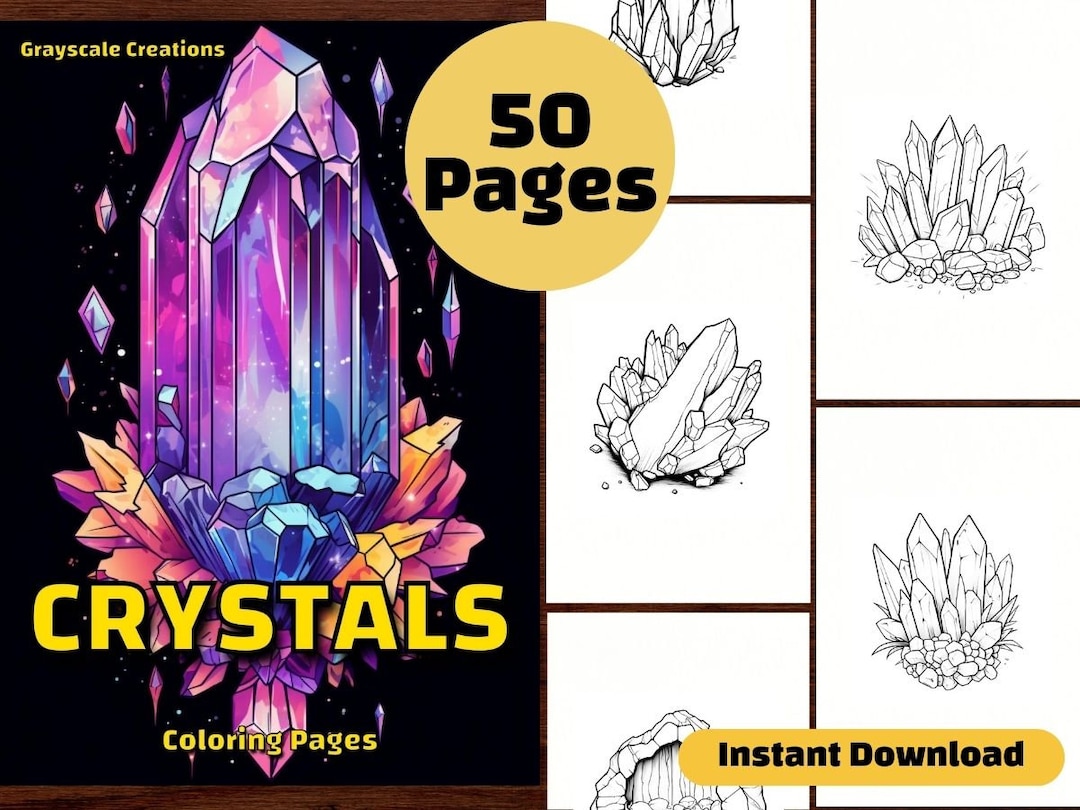 50 Crystal Coloring Page Book, Halloween Gemstones Sparkle Gem ...