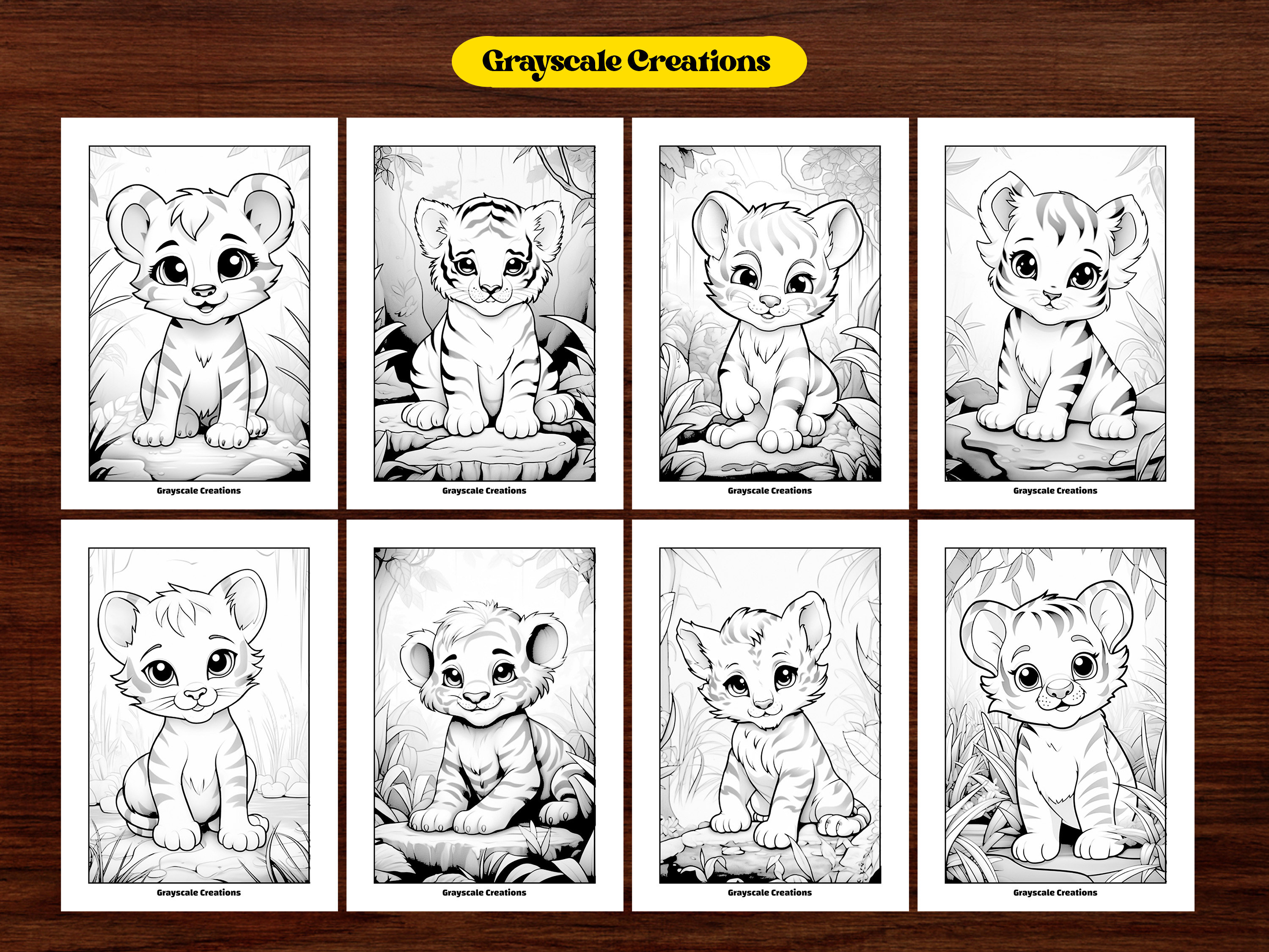 50 Cute Tiger Coloring Page Book, Printable PDF Sheet, Instant Download ...
