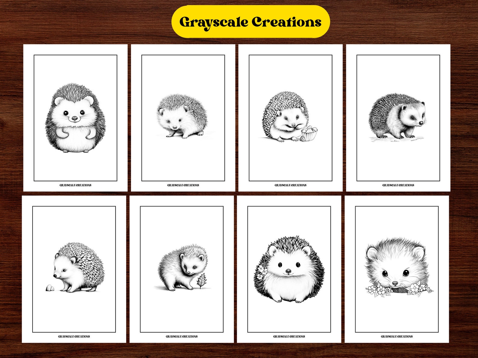 50 Hedgehog Animal Coloring Page Book, Woodland Wildlife Fantasy ...