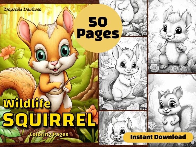 50 Cute Squirrel Coloring Page Book Printable PDF Sheets - Etsy