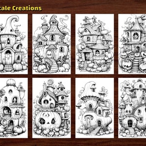 50 Pumpkin House Coloring Page Book, Printable PDF Sheets, Instant ...