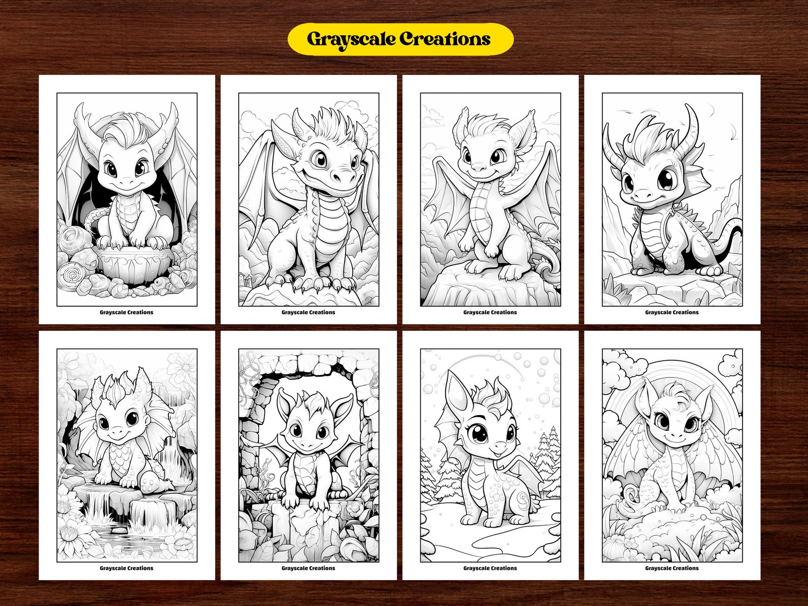 50 Cute Baby Dragon Coloring Page Book, Printable PDF Sheets, Instant ...