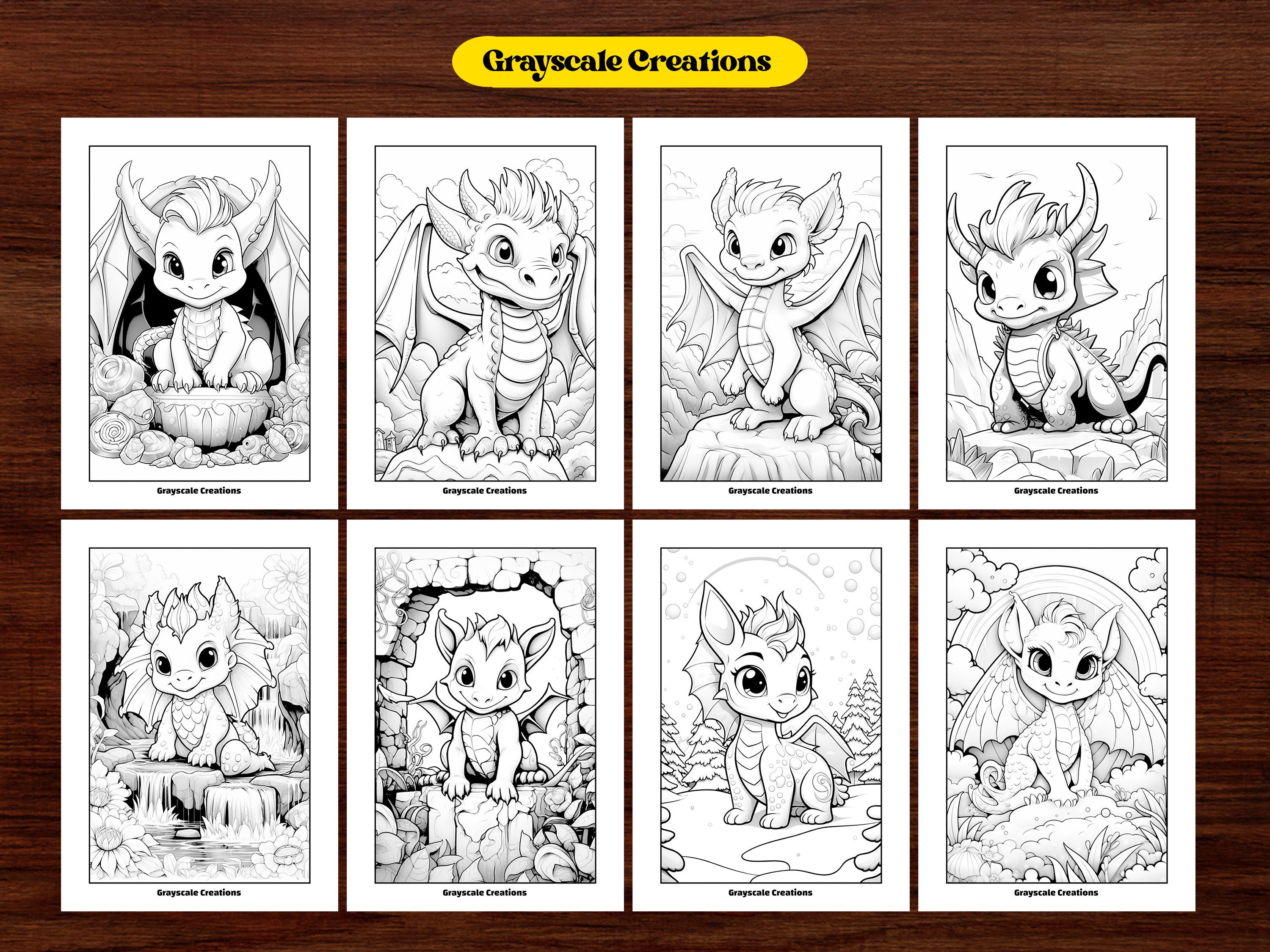 50 Cute Baby Dragon Coloring Page Book, Printable PDF Sheets, Instant ...