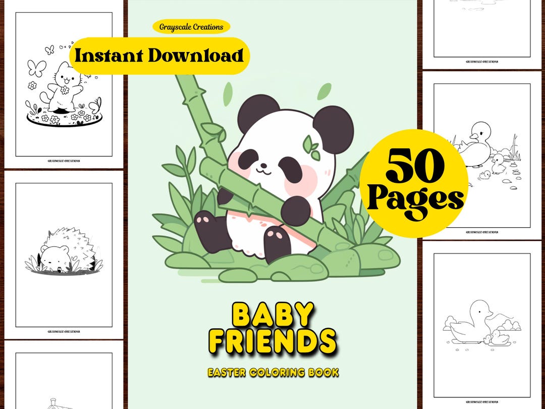 50 Easter Baby Friends Coloring Page Book, Easter Activity, Cute Cozy ...