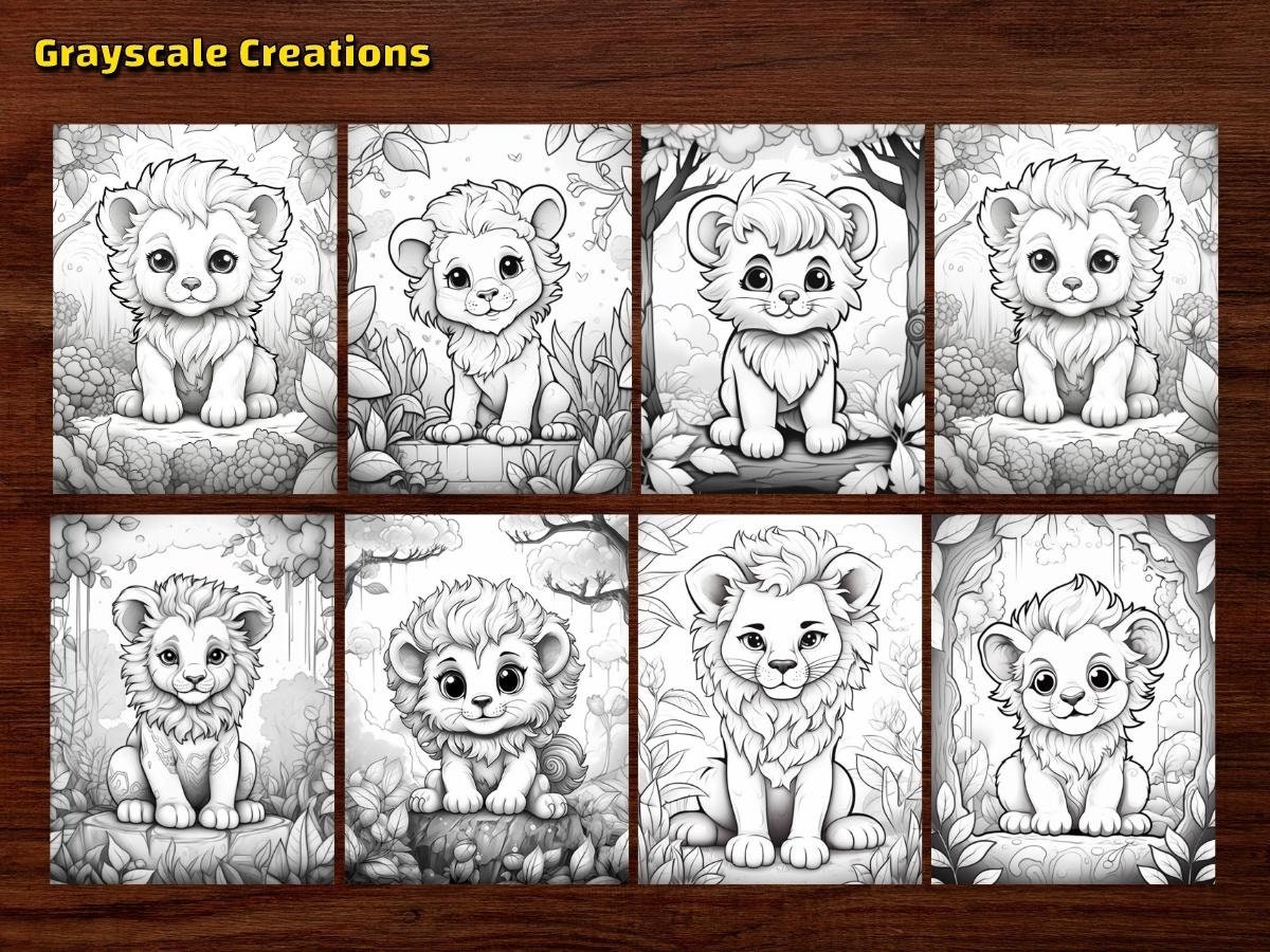 50 Cute Lion Coloring Page Book, Printable PDF Sheets, Instant Download ...