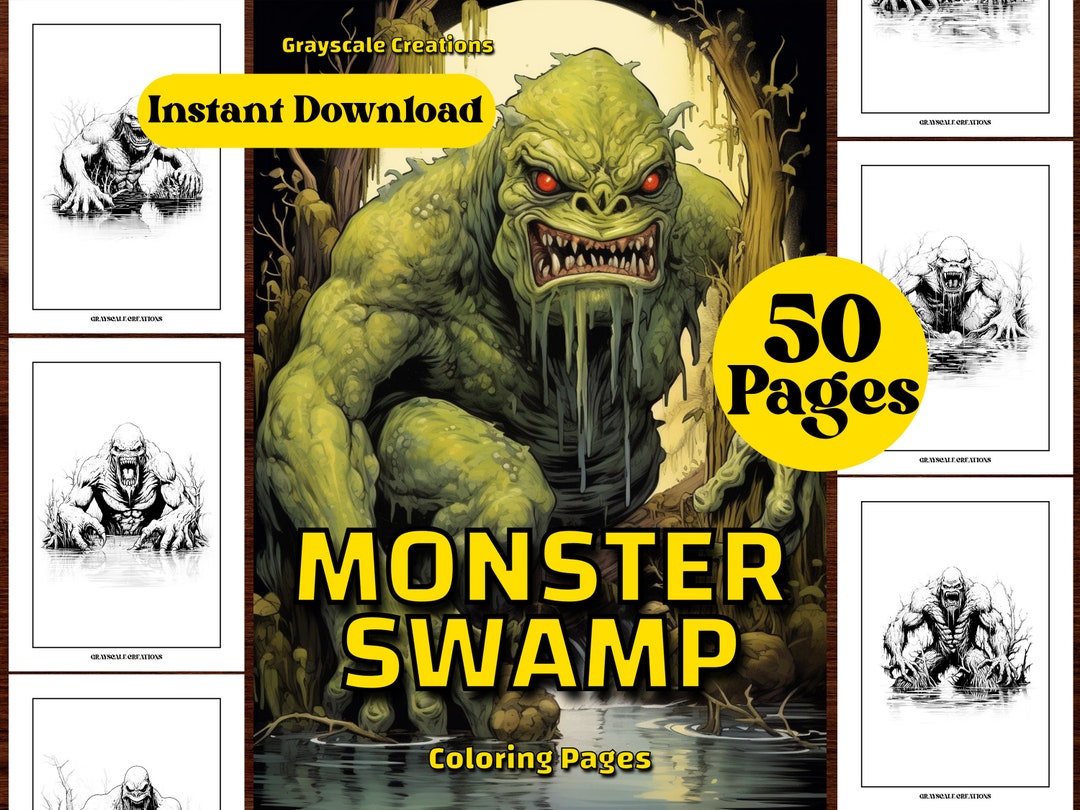50 Swamp Monster Coloring Page Book, Fantasy Enchanted Creatures ...
