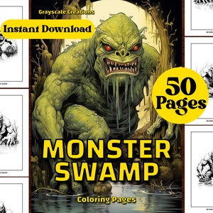 50 Swamp Monster Coloring Page Book, Fantasy Enchanted Creatures ...
