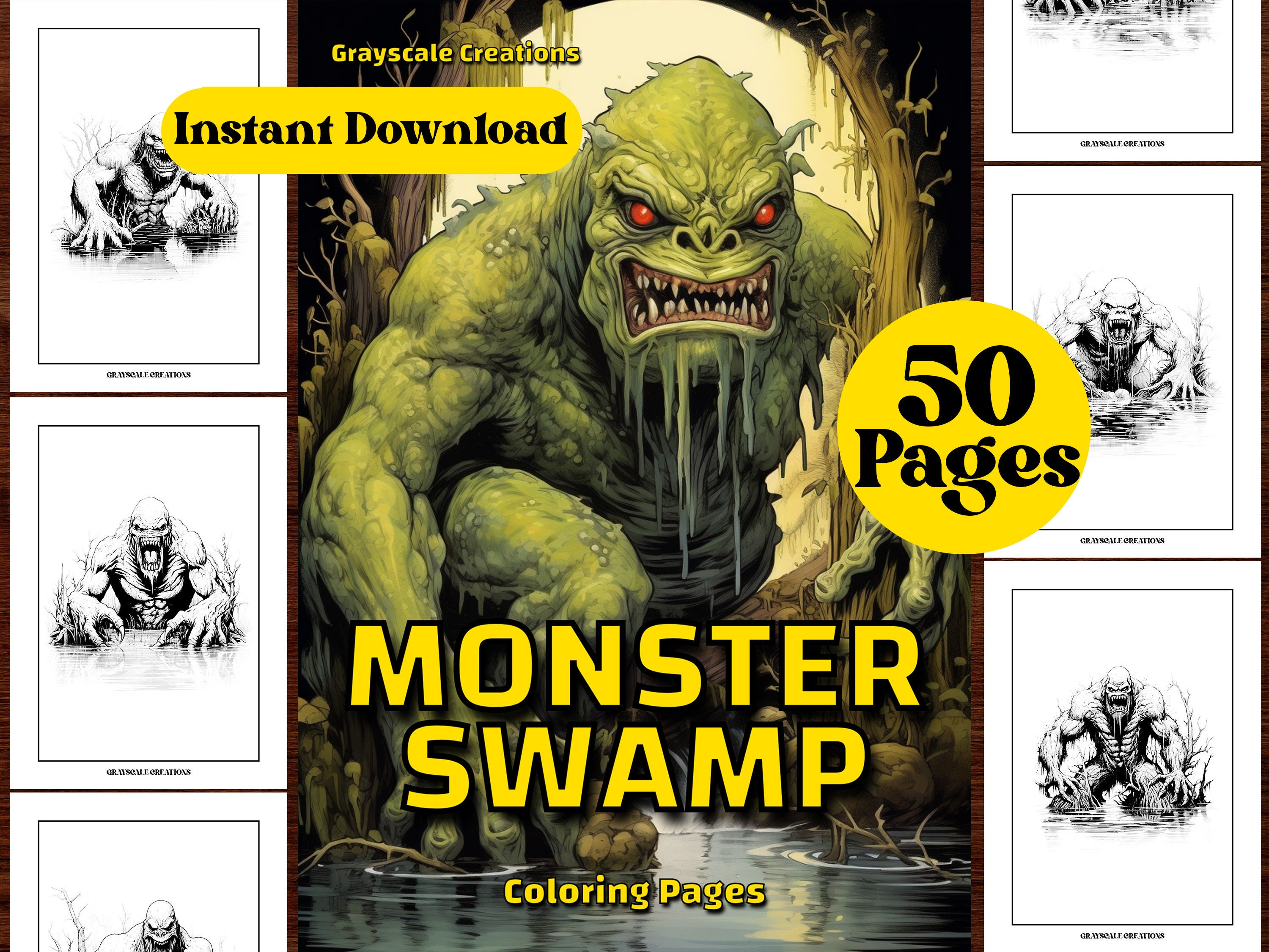 50 Swamp Monster Coloring Page Book, Fantasy Enchanted Creatures ...